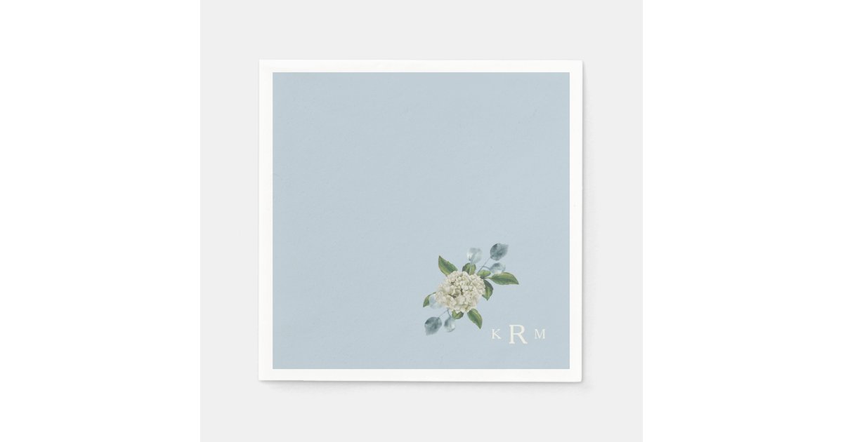 Hydrangea Monogram Dusty Blue Cocktail Napkins | Zazzle