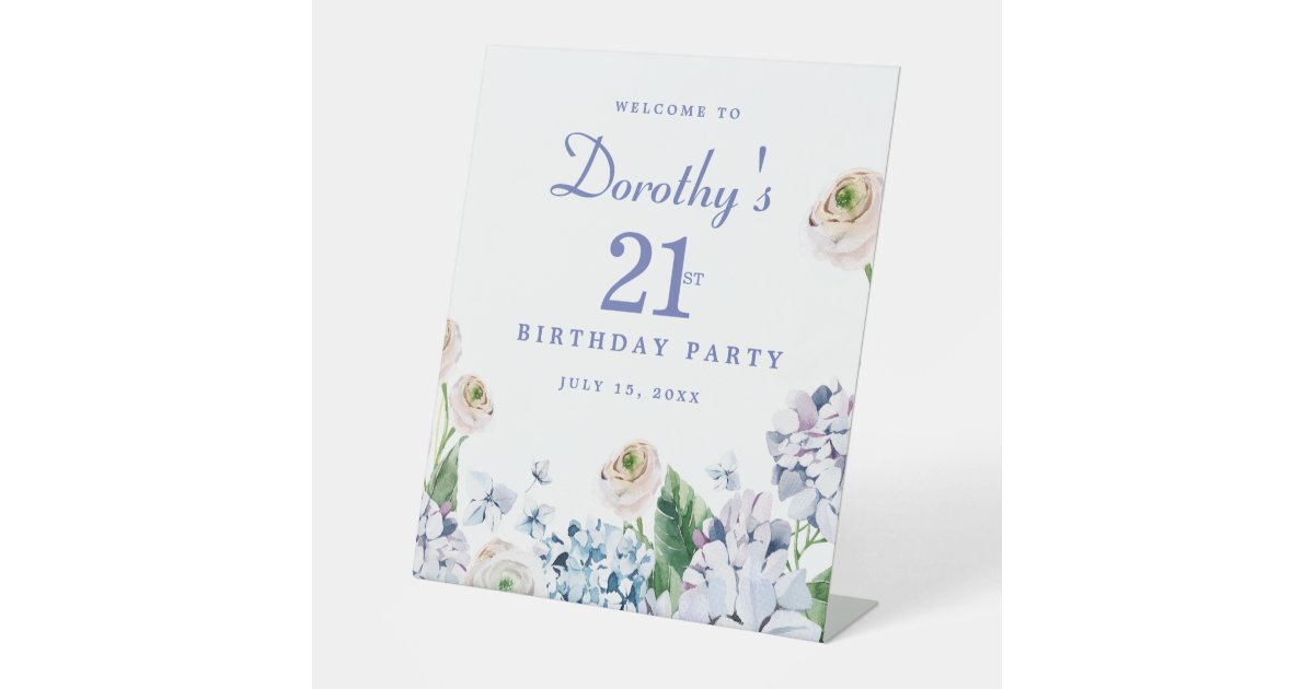 Hydrangea Rose 21st Birthday Party Welcome Sign | Zazzle
