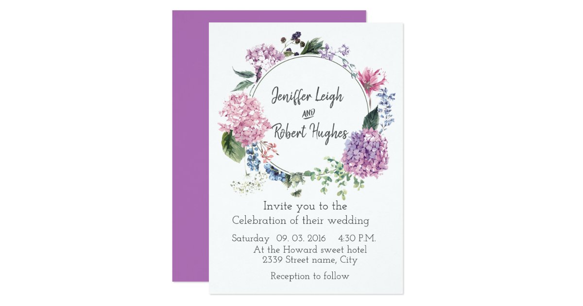 Hydrangea ultra violet flower wreath wedding invitation | Zazzle.com