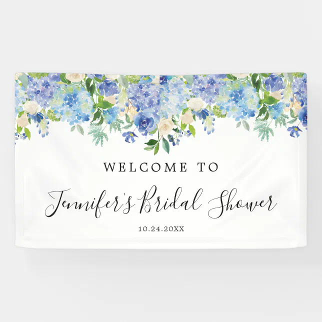 Hydrangea Watercolor Floral Bridal Shower Welcome Banner | Zazzle