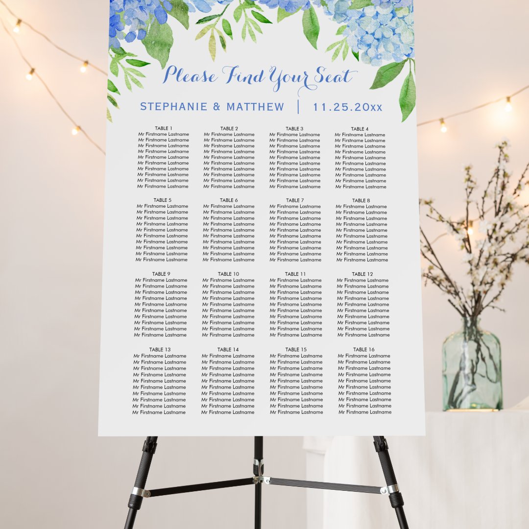 Hydrangea Watercolor Floral Wedding Seating Chart Foam Board | Zazzle