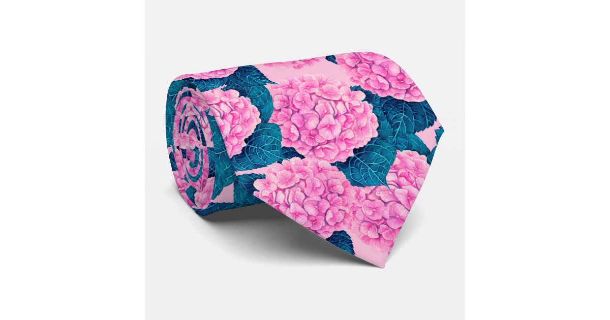 Hydrangea watercolor pattern, pink and blue neck tie | Zazzle