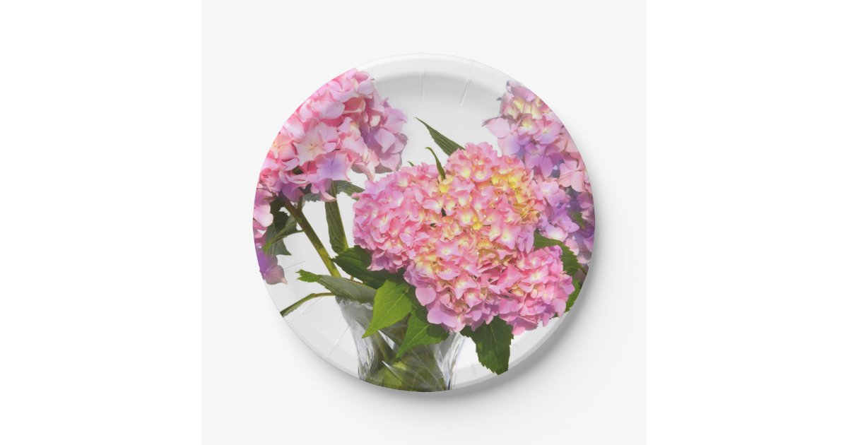 Hydrangeas and crystal paper plates | Zazzle