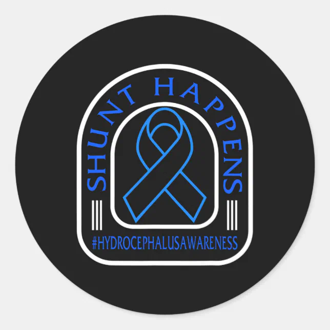 Hydrocephalus Awareness Shunt Happens Blue Ribbon Classic Round Sticker ...