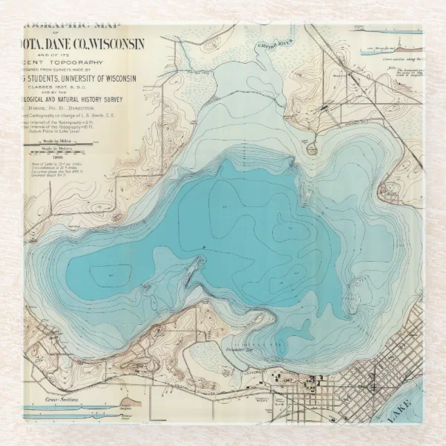Hydrographic map Lake Mendota Glass Coaster | Zazzle