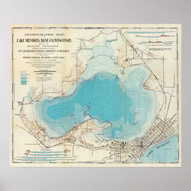 Hydrographic map Lake Mendota Poster | Zazzle
