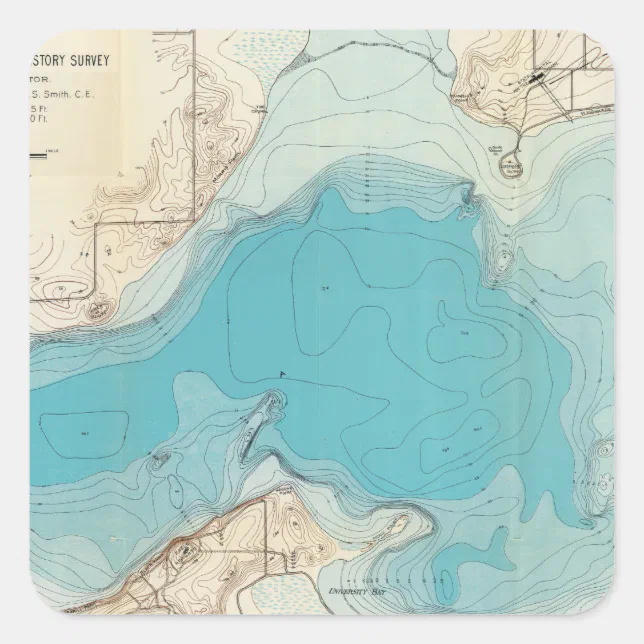 Hydrographic map Lake Mendota Square Sticker | Zazzle
