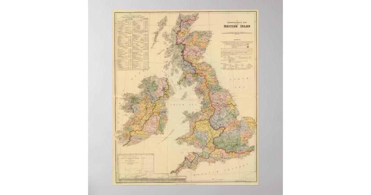 Hydrographical map, British Isles Poster | Zazzle