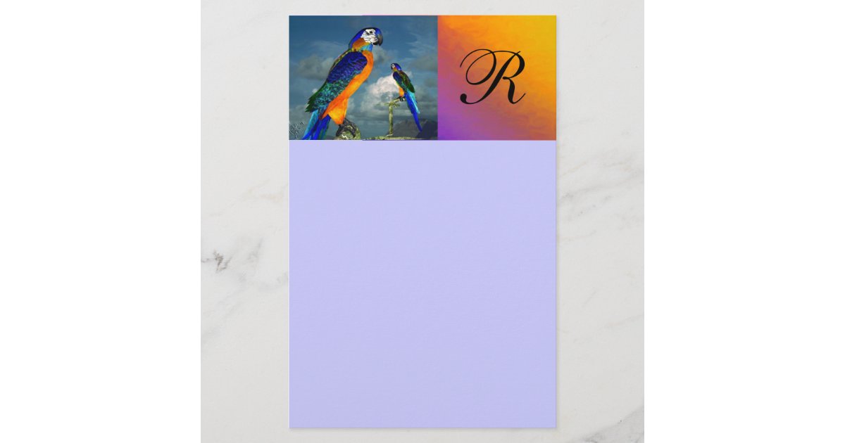 HYPER PARROTS / BLUE ARA MONOGRAM STATIONERY | Zazzle