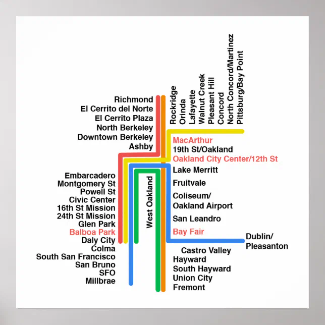 Hyperlinear BART map (white, no label) Poster | Zazzle
