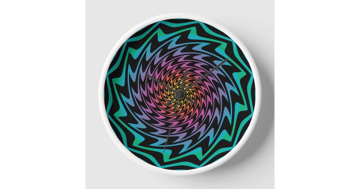 HYPNOTIC DISC Mesmerizing Neon Cool Zig Zag Spiral Clock | Zazzle