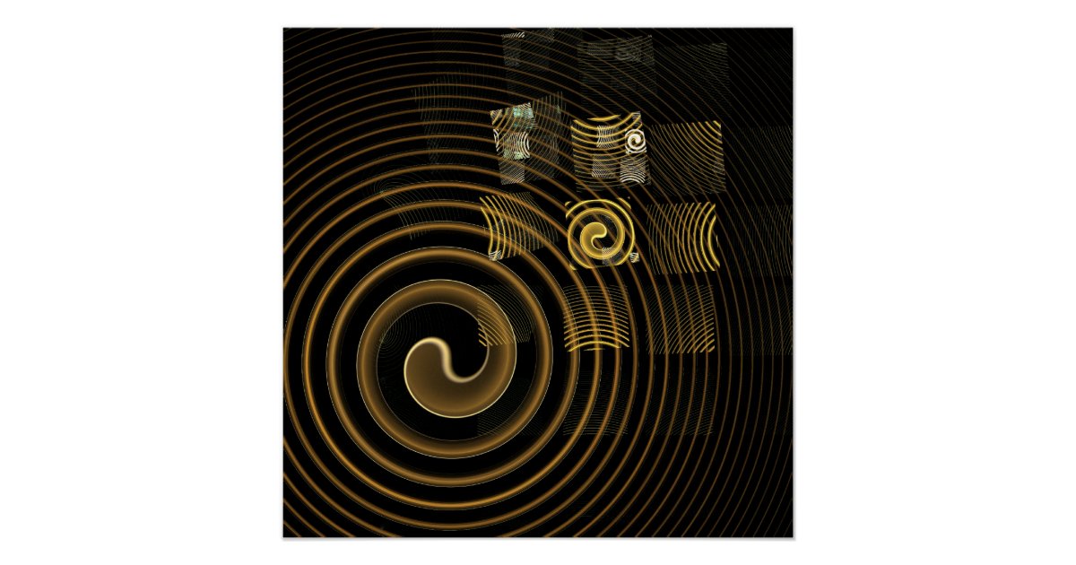 Hypnotic Golden Waves Modern Abstract Art Poster | Zazzle