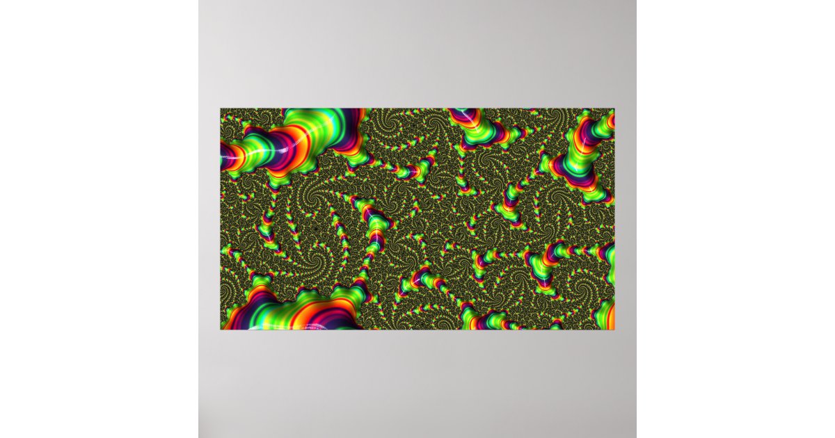 Hypnotic Neon Rainbow Swirl 3D Fractal Art Poster | Zazzle