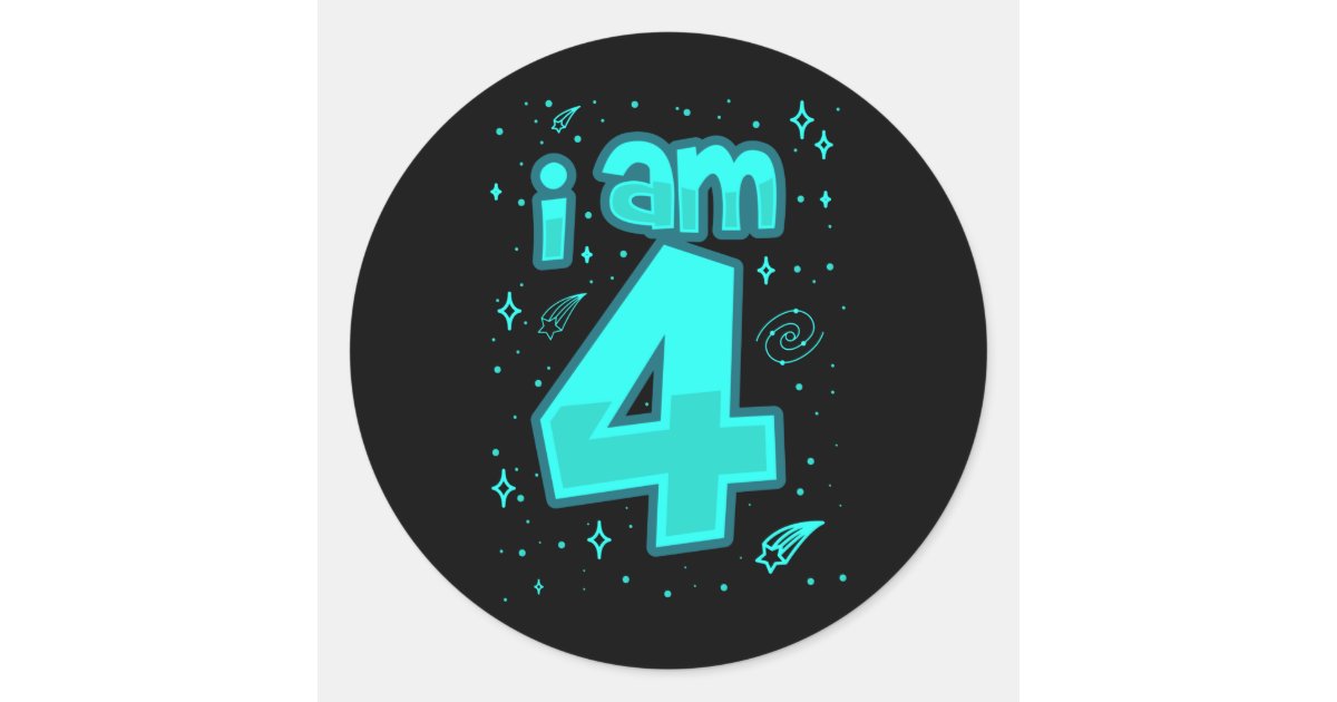 I AM 4 YEAR OLD 4th Birthday Boy Space Birthday Classic Round Sticker ...