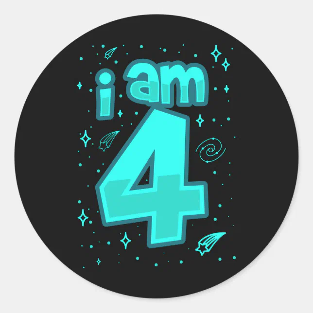 I AM 4 YEAR OLD 4th Birthday Boy Space Birthday Classic Round Sticker ...