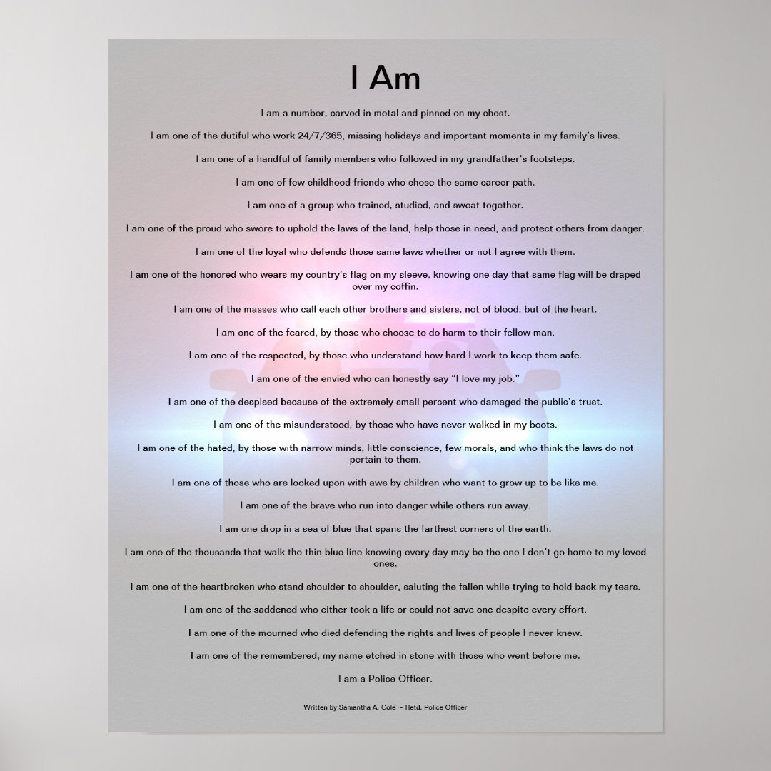 I AM (a Police Officer) Poem - Poster | Zazzle