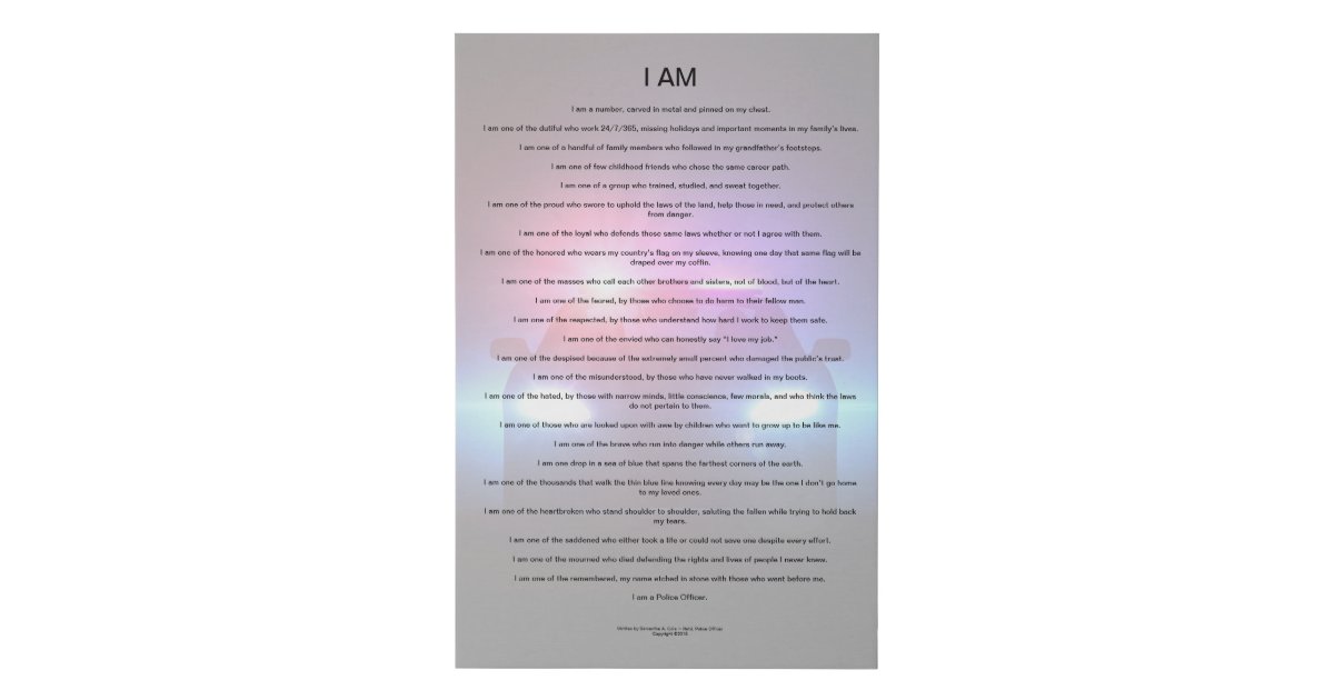 I Am (a Police Officer) Poem with Car Background Faux Canvas Print | Zazzle