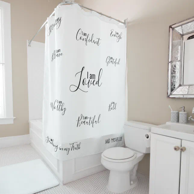 I Am Affirmations Inspirational Black White Script Shower Curtain | Zazzle I Am Affirmations Inspirational Black White Script Shower Curtain | Zazzle