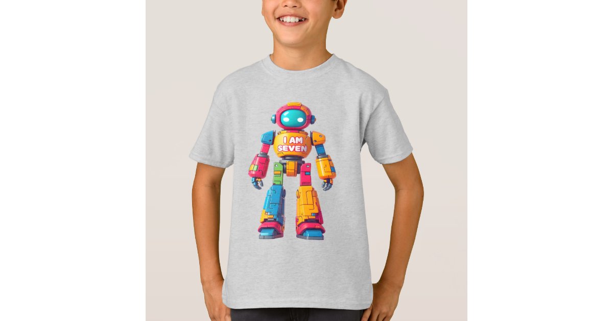 I Am Seven Robot for Kids 7th Birthday Robot Boy T-Shirt | Zazzle