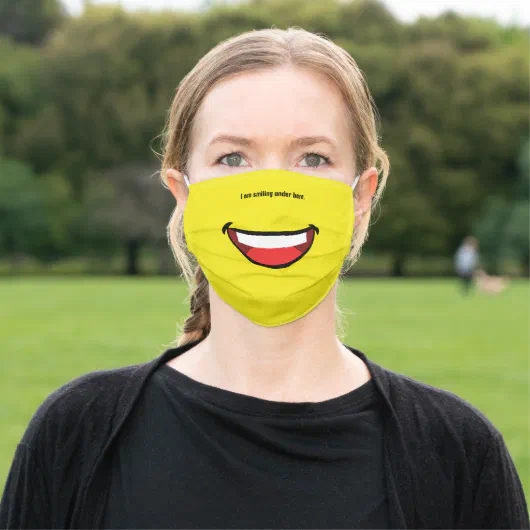 I am Smiling under here. Cheerful Yellow smile, Adult Cloth Face Mask ...