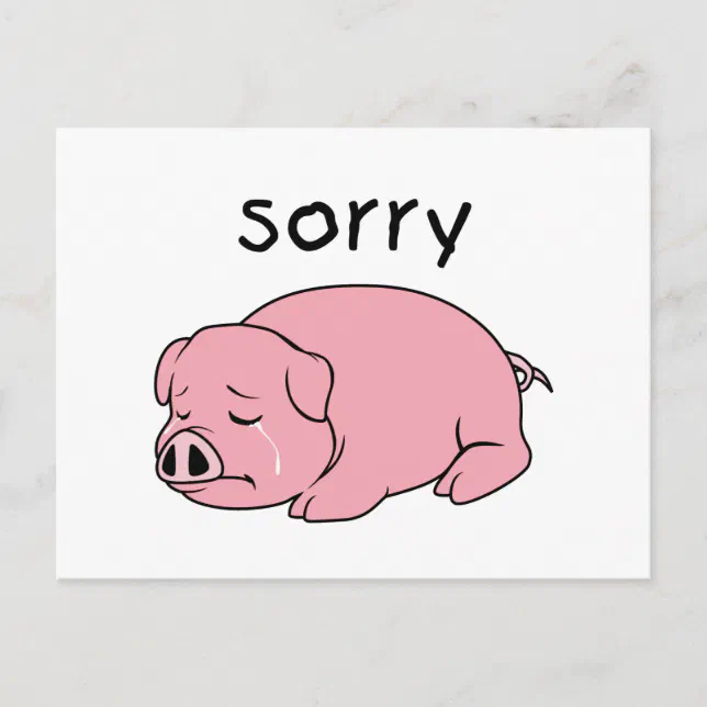 I am so Sorry Crying Weeping Pink Pig Stamp Cards | Zazzle