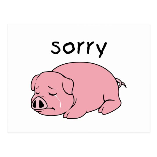 I am so Sorry Crying Weeping Pink Pig Stamp Cards | Zazzle.com