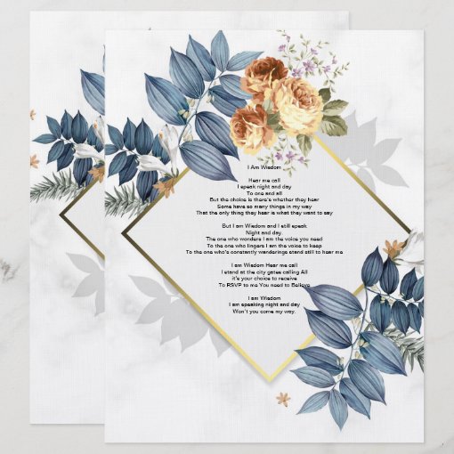I Am Wisdom Poem Linen Paper Floral Design | Zazzle