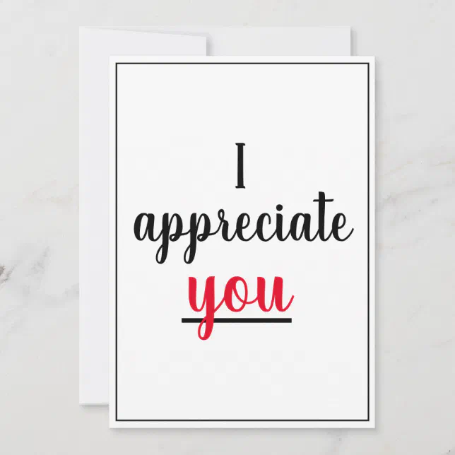 I Appreciate You Appreciation Gesture Thank You Card | Zazzle