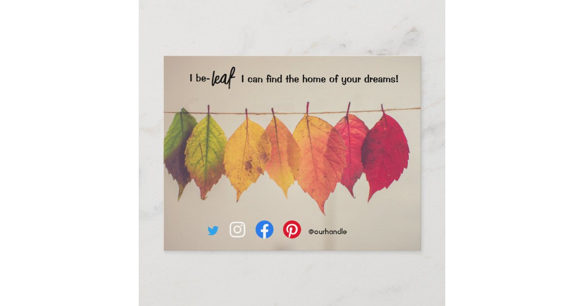 I believe leaf autumn real estate agent marketing postcard | Zazzle