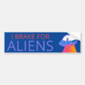 I BRAKE FOR ALIENS Cute UFO Spaceship Bumper Sticker | Zazzle
