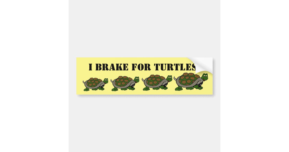 I Brake for Turtles Caution Yellow Cute Fun Bumper Sticker | Zazzle