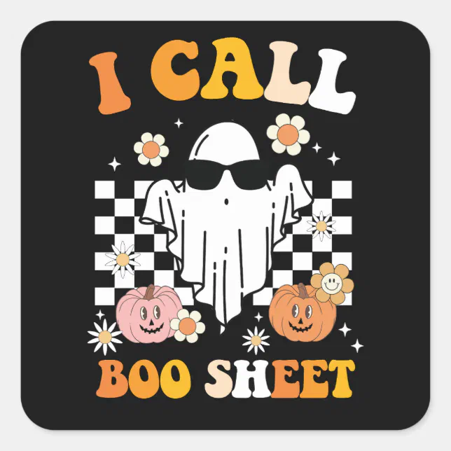 I Call Boo Sheet Halloween Retro Ghost Square Sticker | Zazzle