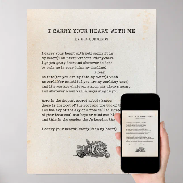I Carry Your Heart Poem - EE Cummings Poster | Zazzle
