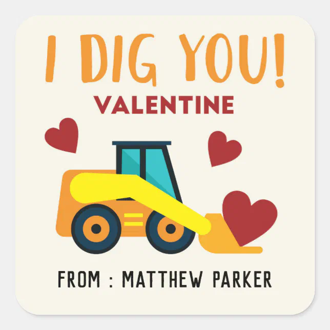 I Dig You - Construction Valentine's Stickers | Zazzle