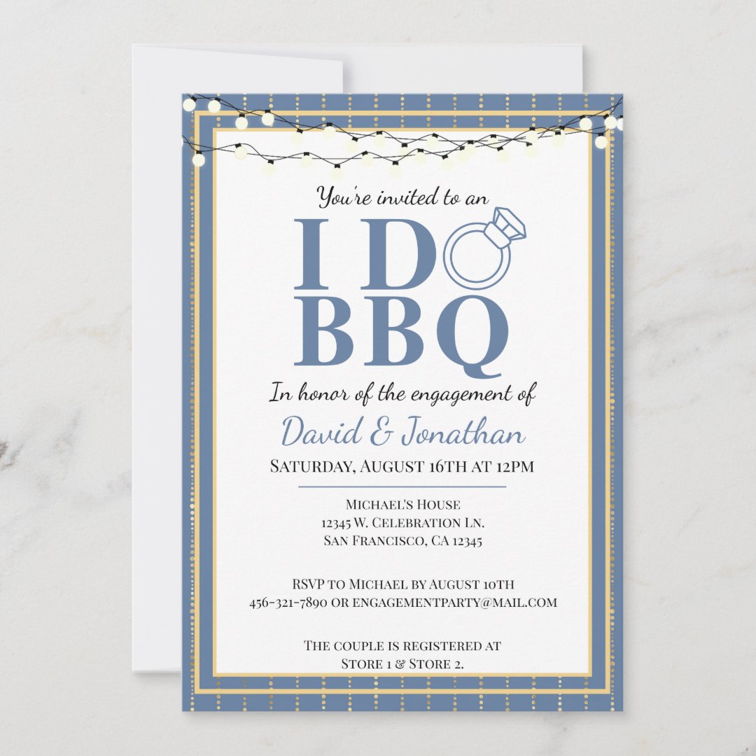 I Do BBQ Couples Shower LGBT Gay Engagement Party Invitation | Zazzle