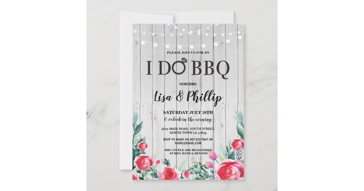 I Do BBQ Engagement Party Floral Wood Ring Invite | Zazzle
