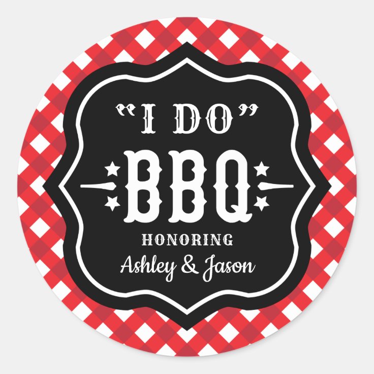 I Do BBQ Red Gingham Custom Wedding Classic Round Sticker | Zazzle