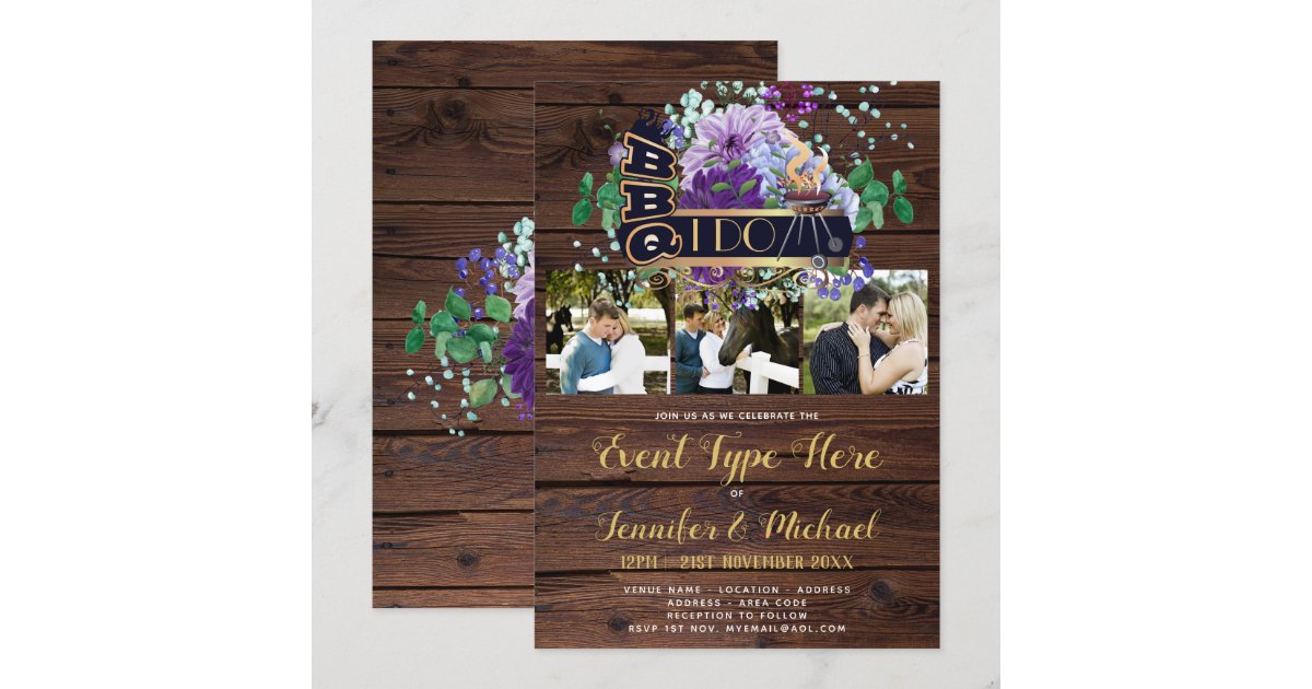 I Do BBQ - RUSTIC PHOTO Invitations - ANY EVENT | Zazzle