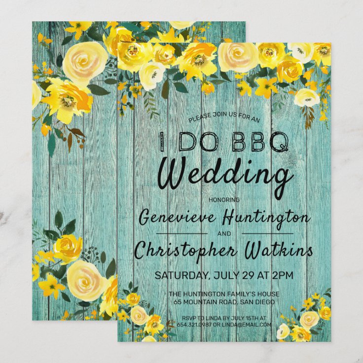 I Do BBQ | Rustic Wood & Floral Outdoor Wedding Invitation | Zazzle