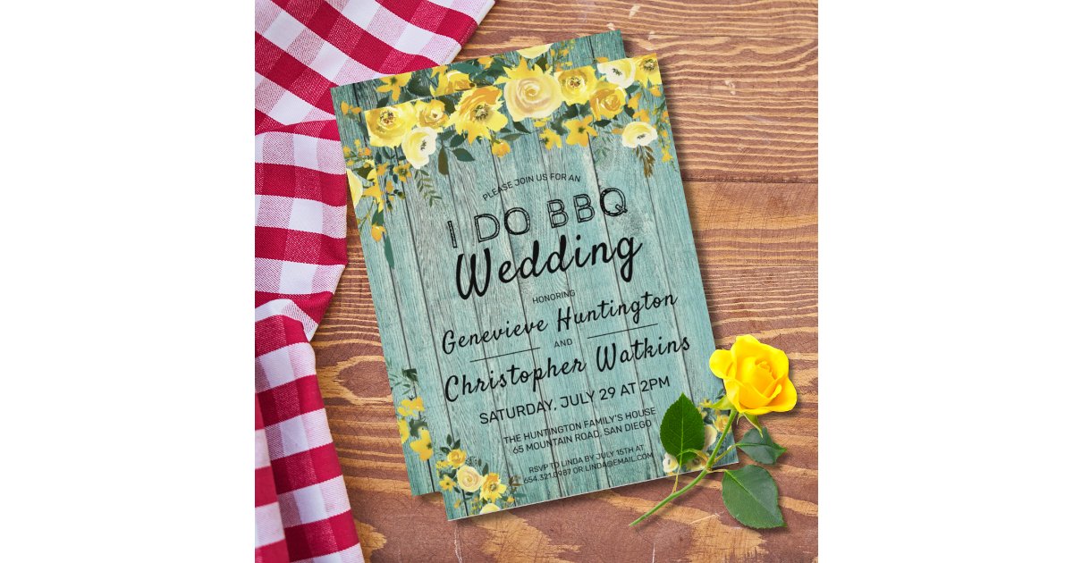 I Do BBQ | Rustic Wood & Floral Outdoor Wedding Invitation | Zazzle