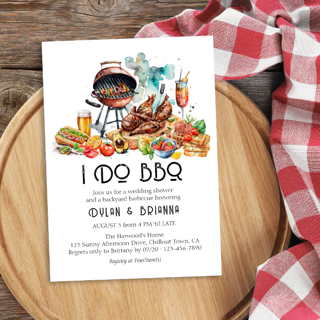 I DO BBQ Watercolor Backyard BBQ Wedding Shower Invitation | Zazzle