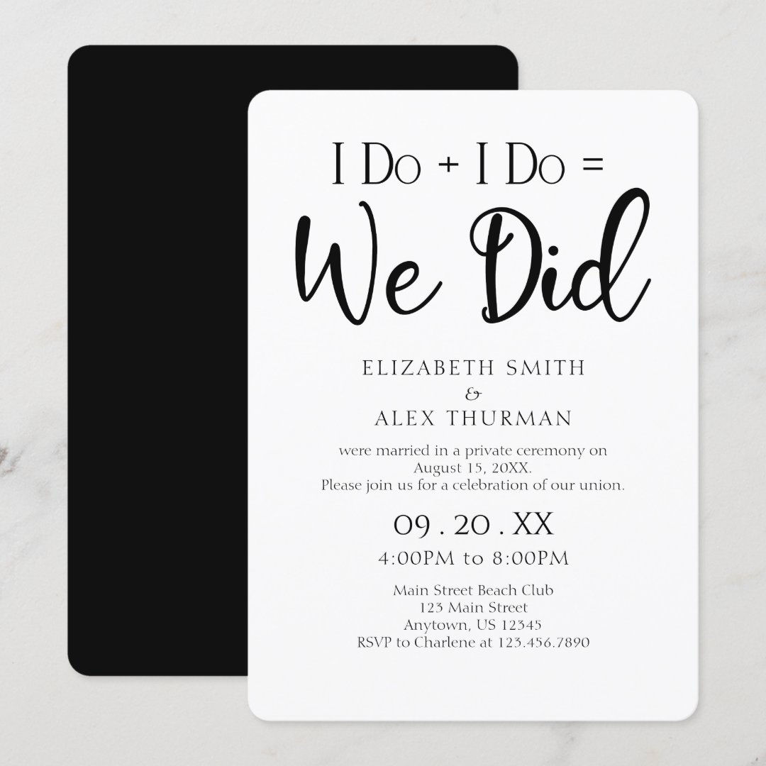 I Do = We Did Wedding Elopement Invitation | Zazzle