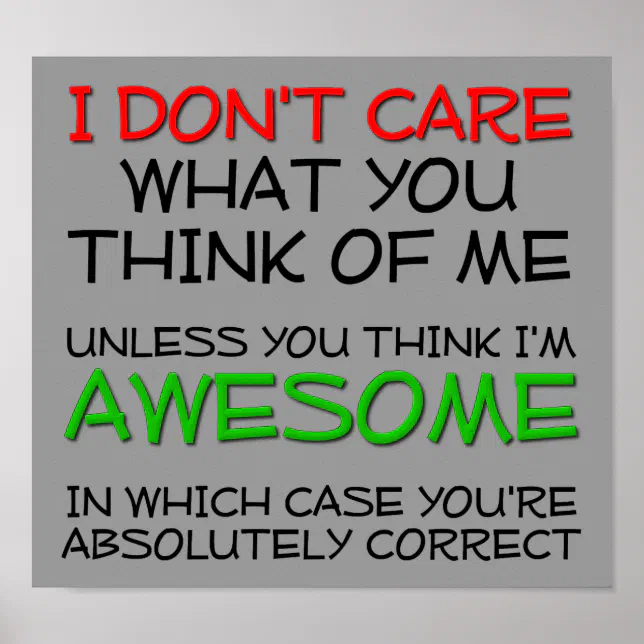 I Don't Care, I'm Awesome! Funny Poster Sign | Zazzle