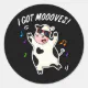 I Got Moooves Funny Dancing Cow Pun Dark BG Classic Round Sticker | Zazzle