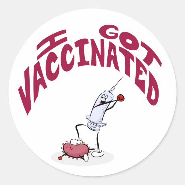 "I GOT VACCINATED" Silly Cartoon Syringe and Virus Classic Round ...