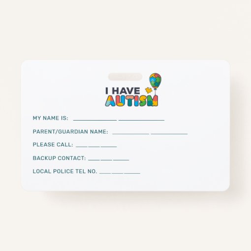 I Have Autism ID Personalized Autistic Name Badge | Zazzle