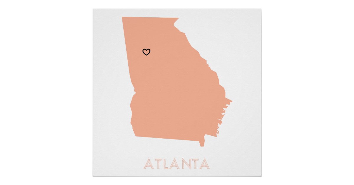 I Heart Atlanta Peach Georgia Map Poster | Zazzle
