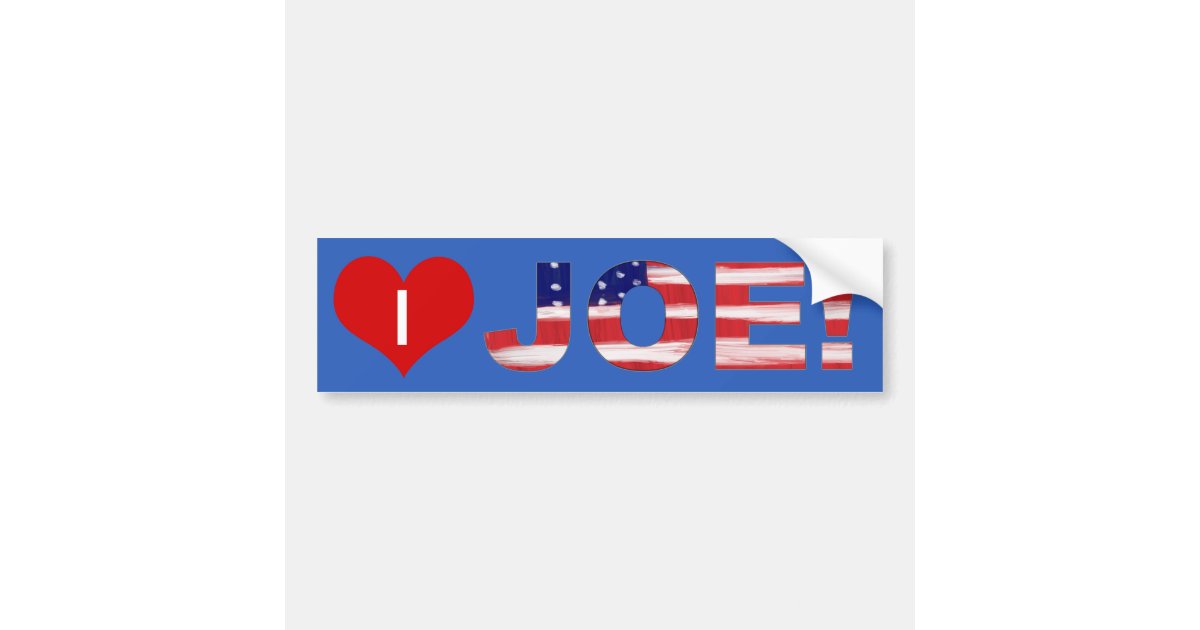 I Heart JOE! On Blue With Flag Bumper Sticker | Zazzle