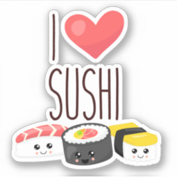 i heart sushi quote rolls sashimi surimi food sticker | Zazzle