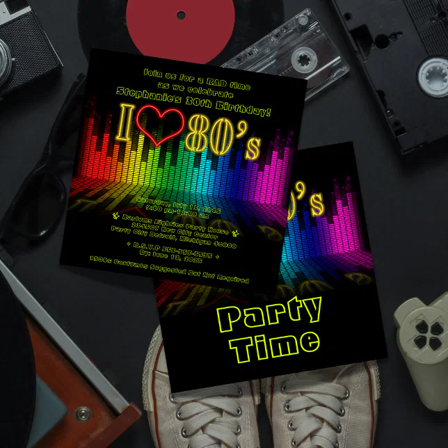 I Heart The 80s Soundwave Graphic Birthday Invitation | Zazzle